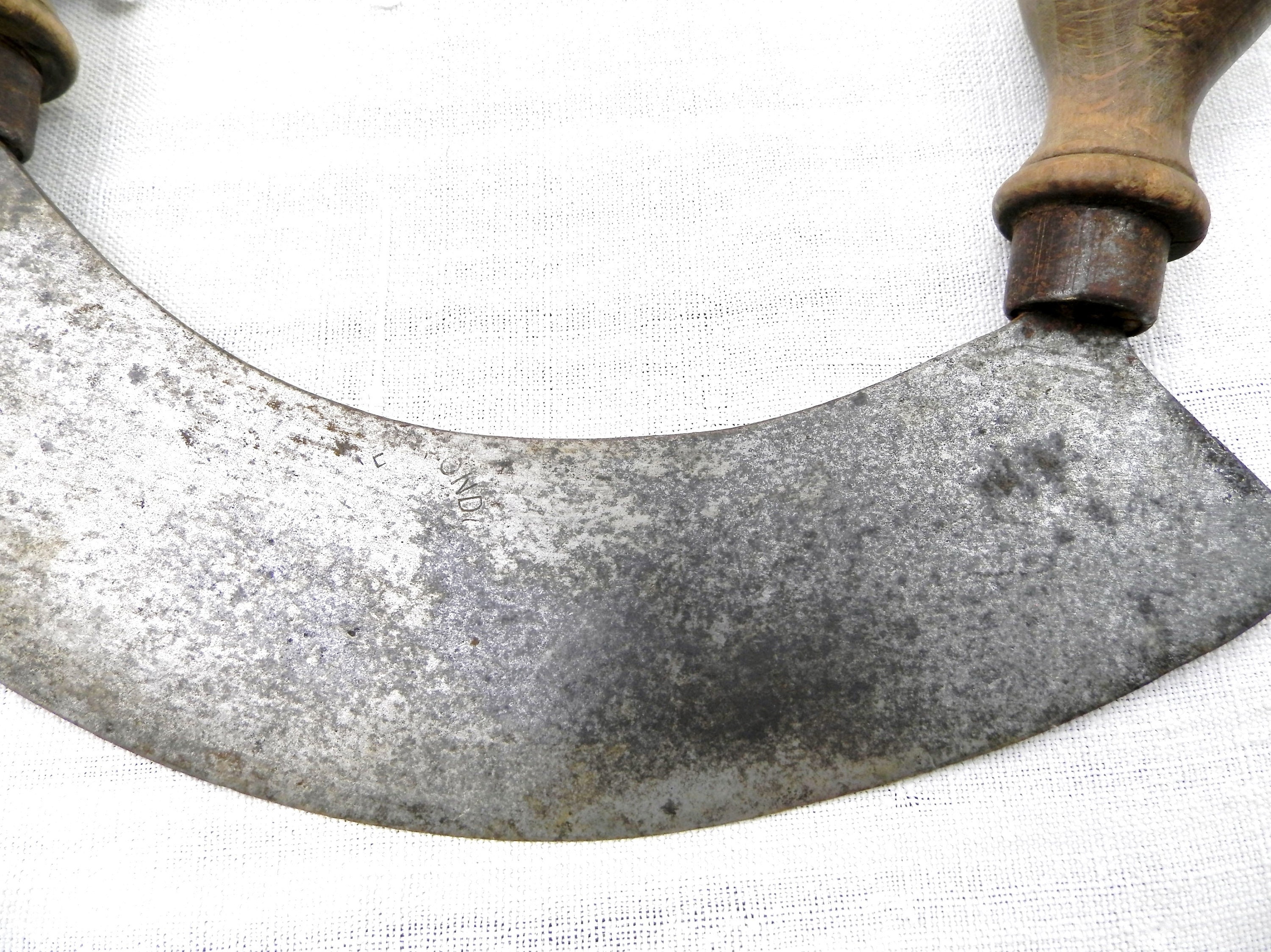 Large Antique French Mezzaluna Metal and Wooden 2 Handled Herb Chopper ...