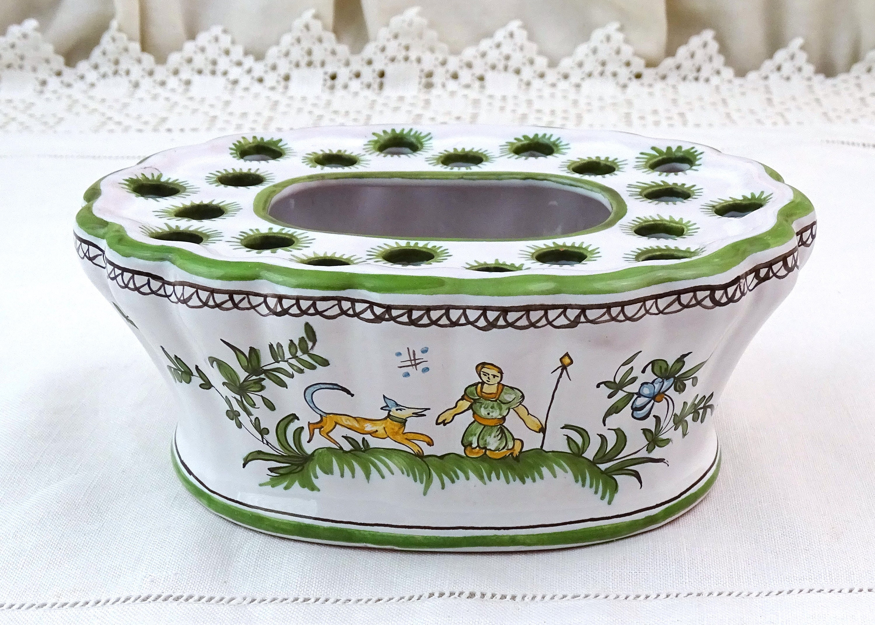 Vintage French Ceramic Flower Frog Vase by Moustier with Traditional ...