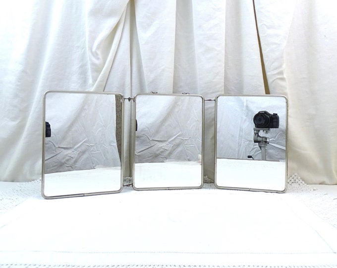 Large Antique French Folding Triptych Mirror, Vintage Barbers 3 Piece Hanging Looking Glass From ...