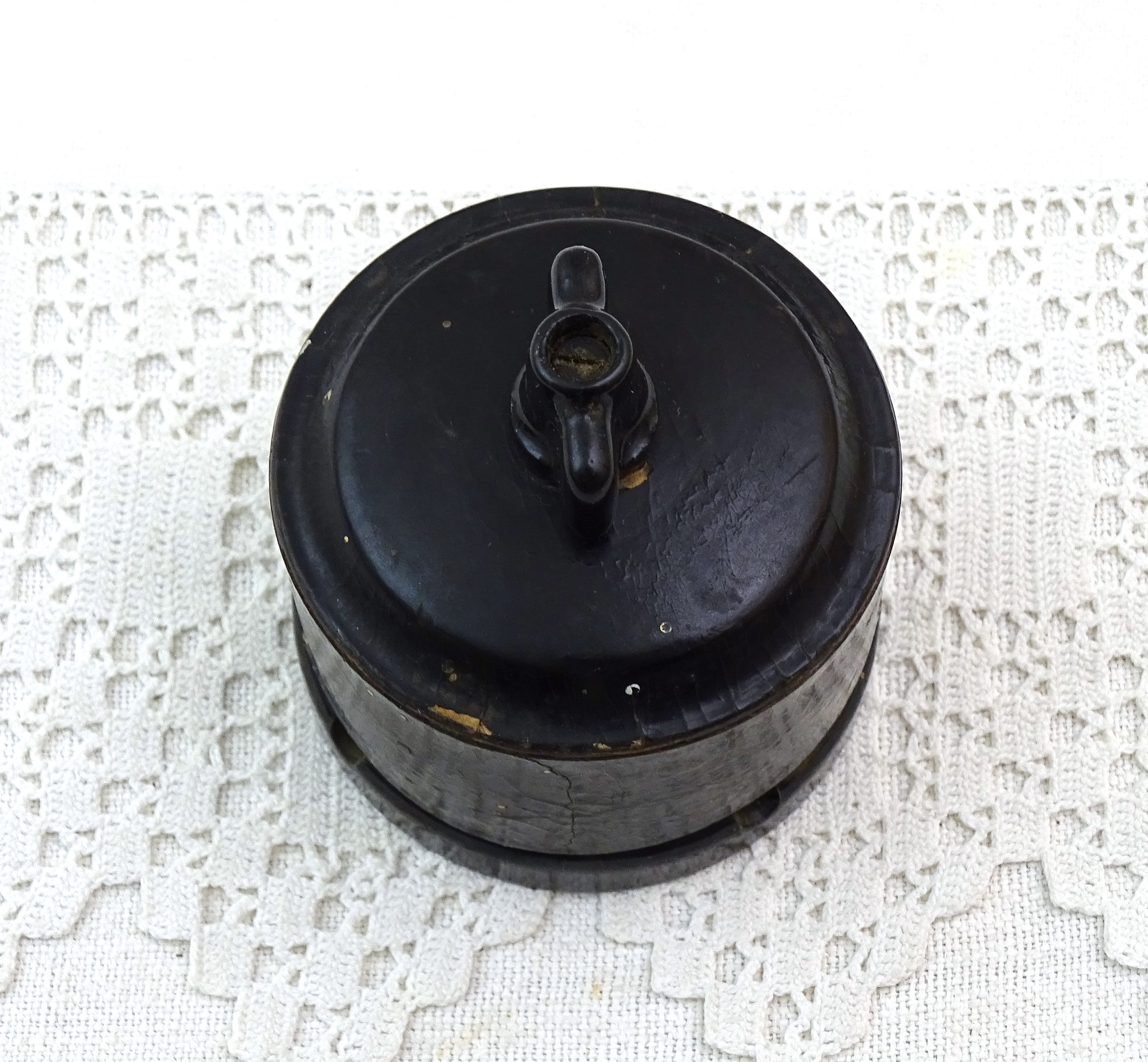Antique French Early 1900s Electrical Light Switch in Black Porcelain ...