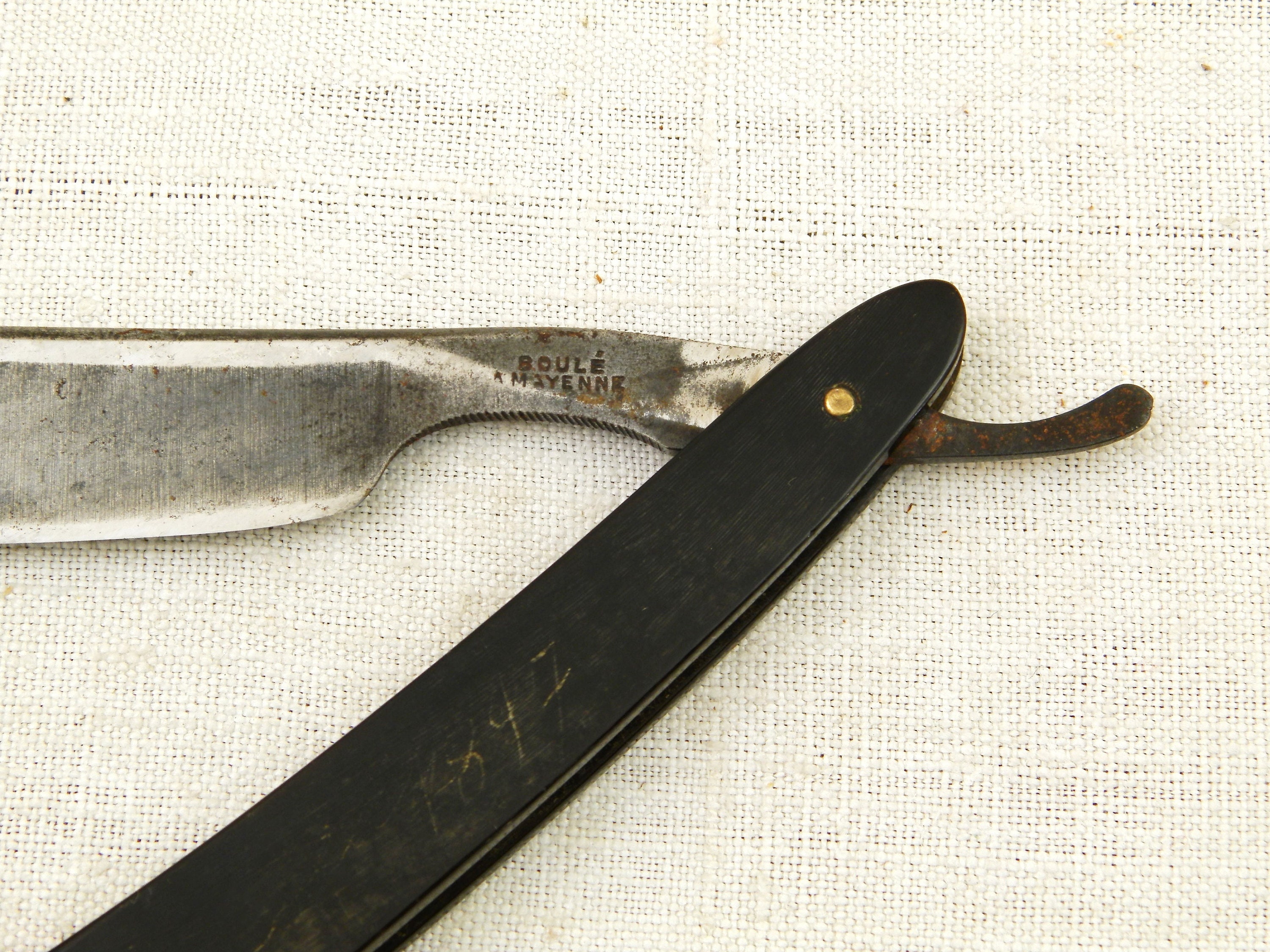 Antique French 19th Century Wooden Boxed Cut Throat Straight Razor on ...