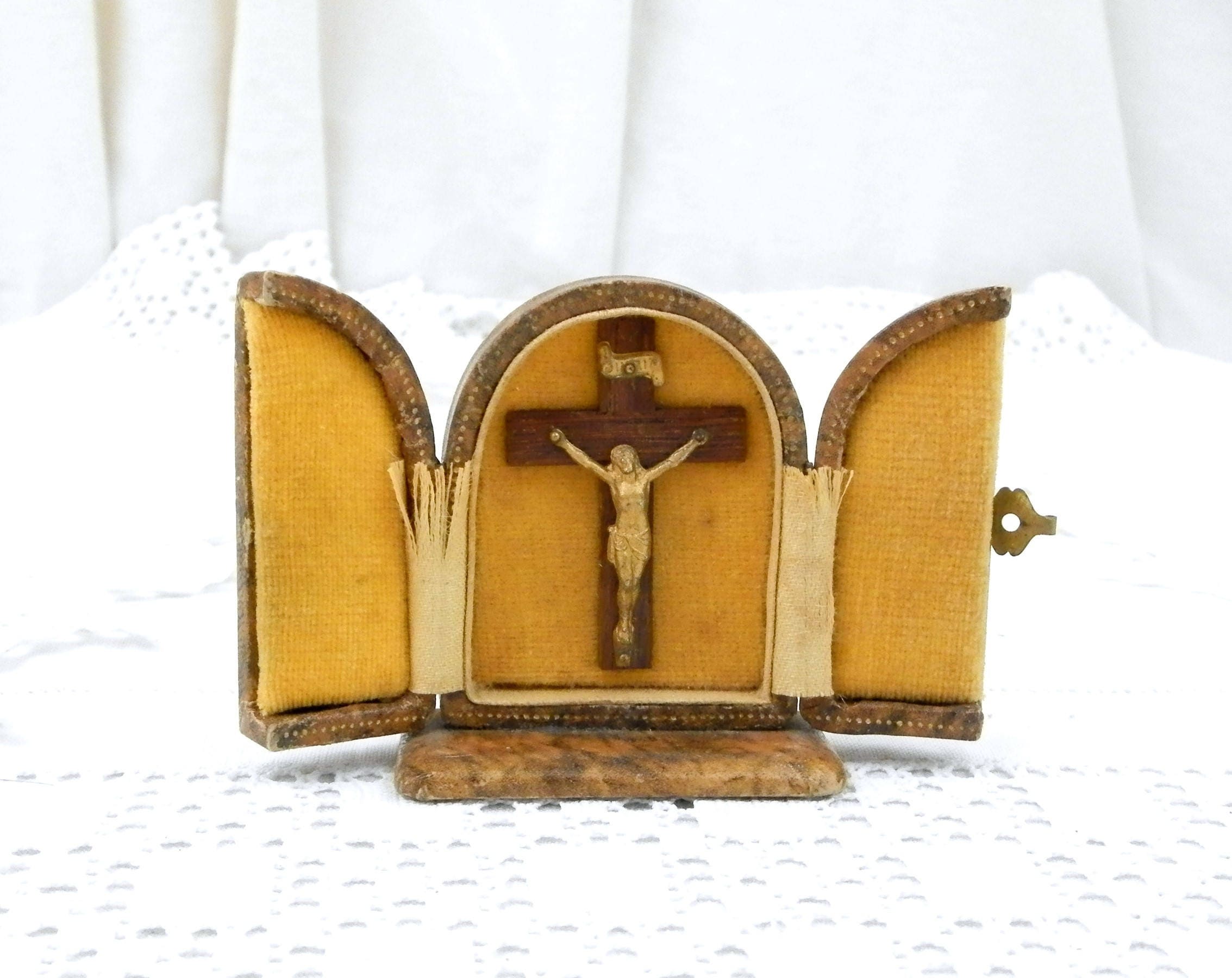 Antique French Portable Shrine / Altar / Crucifix / Cross with Hinged ...