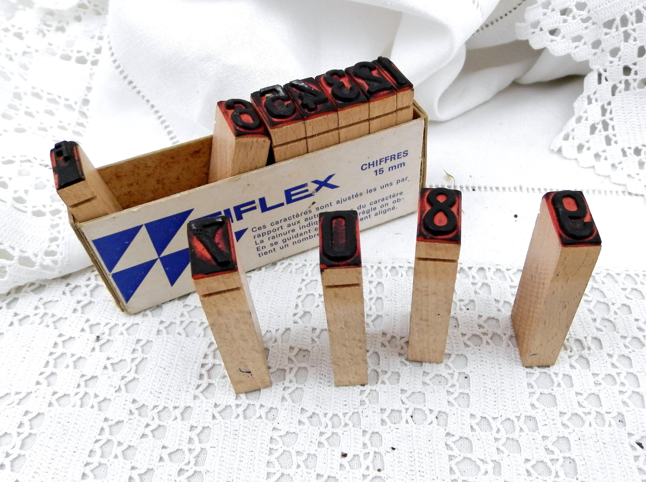 Vintage French Number Tiflex Price Tag Ink Printing Set 0 -9 plus F for ...