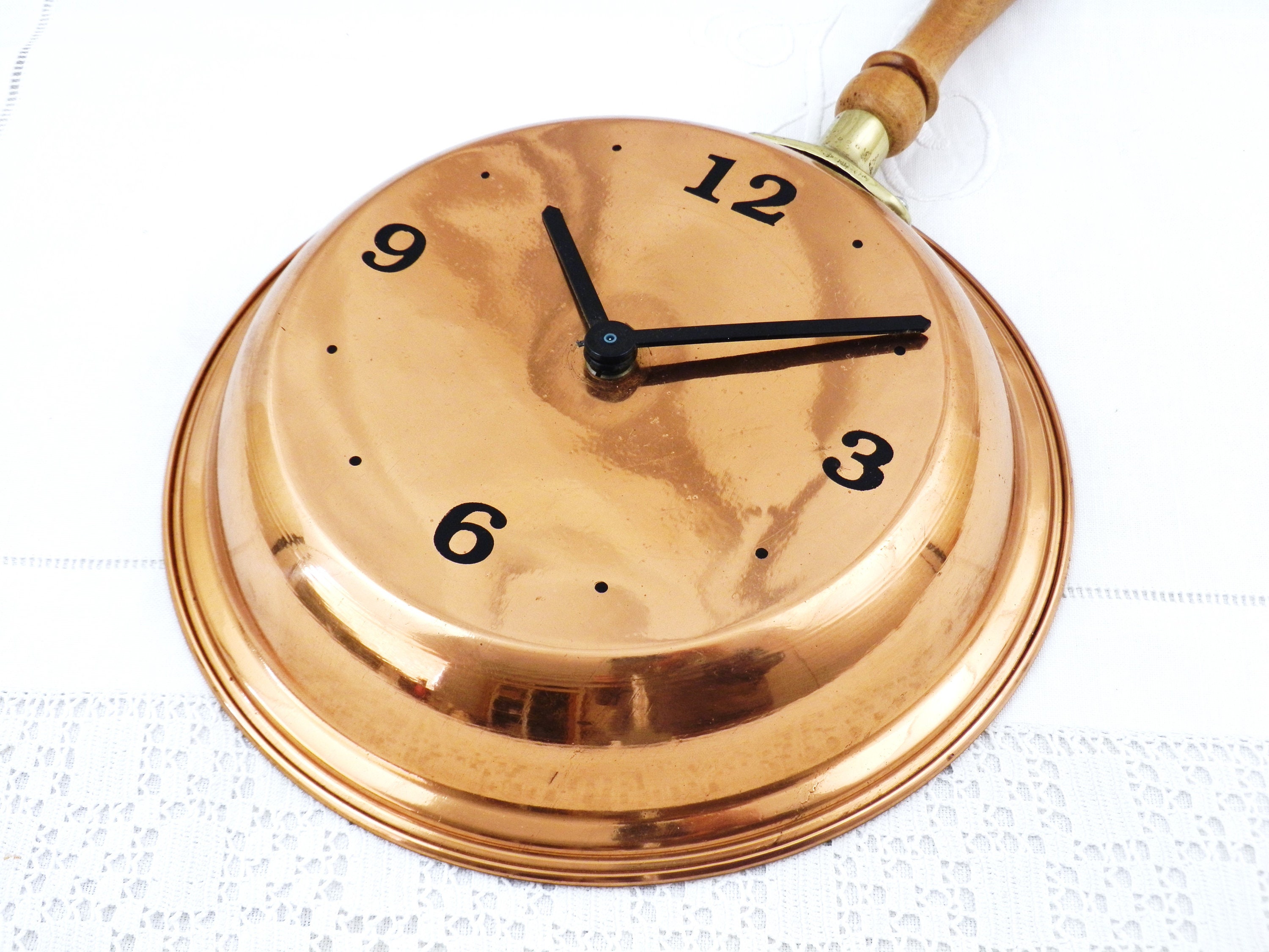 French Vintage Working Copper Pan Wall Clock, Retro Kitchen Decor Time ...