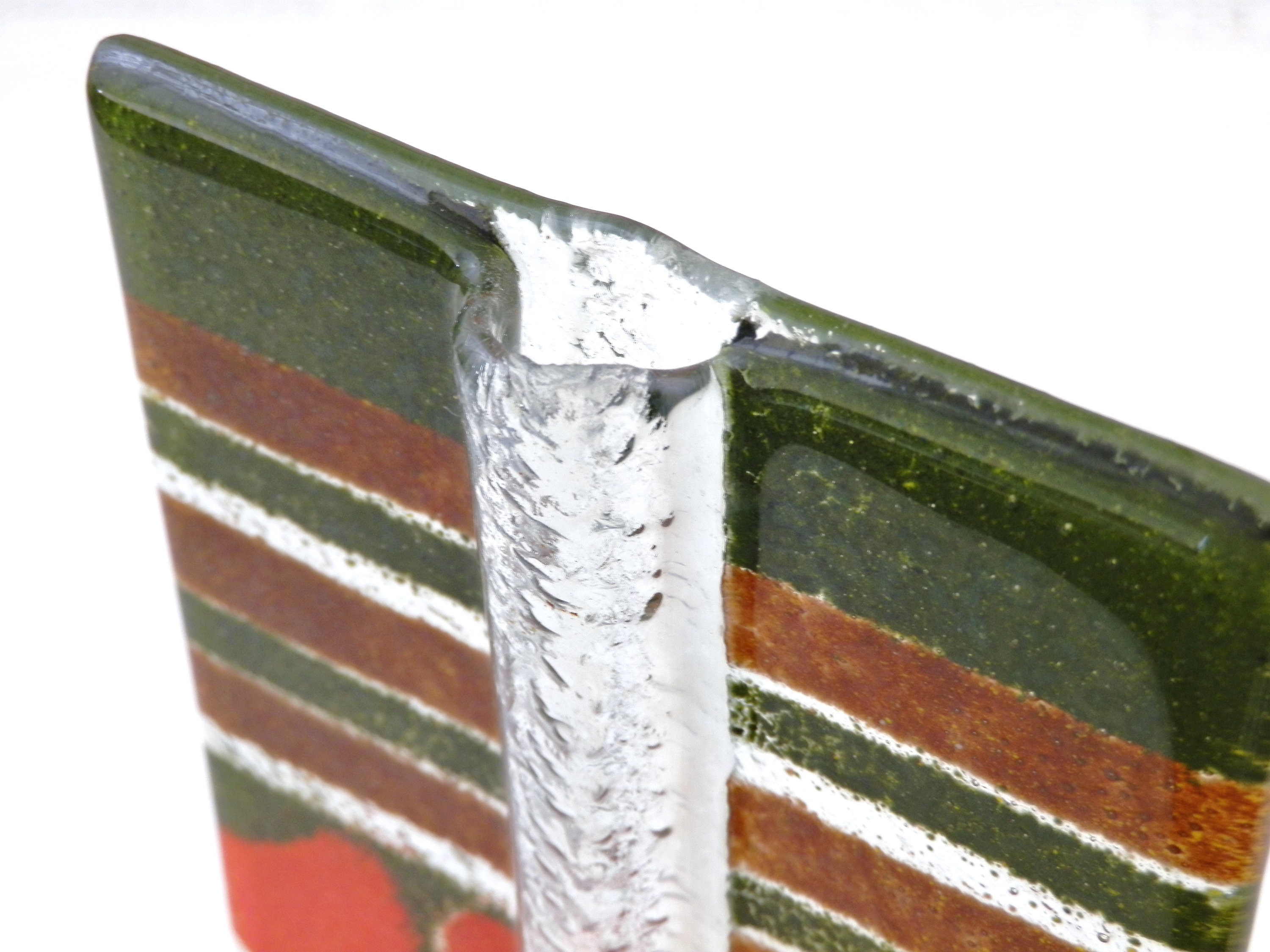 Vintage Fused Art Glass Posy Vase in Red and Green, Retro Tabletop ...