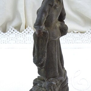 Antique French Metal Sculpture of Fisherwoman, Vintage Statue Figurine ...