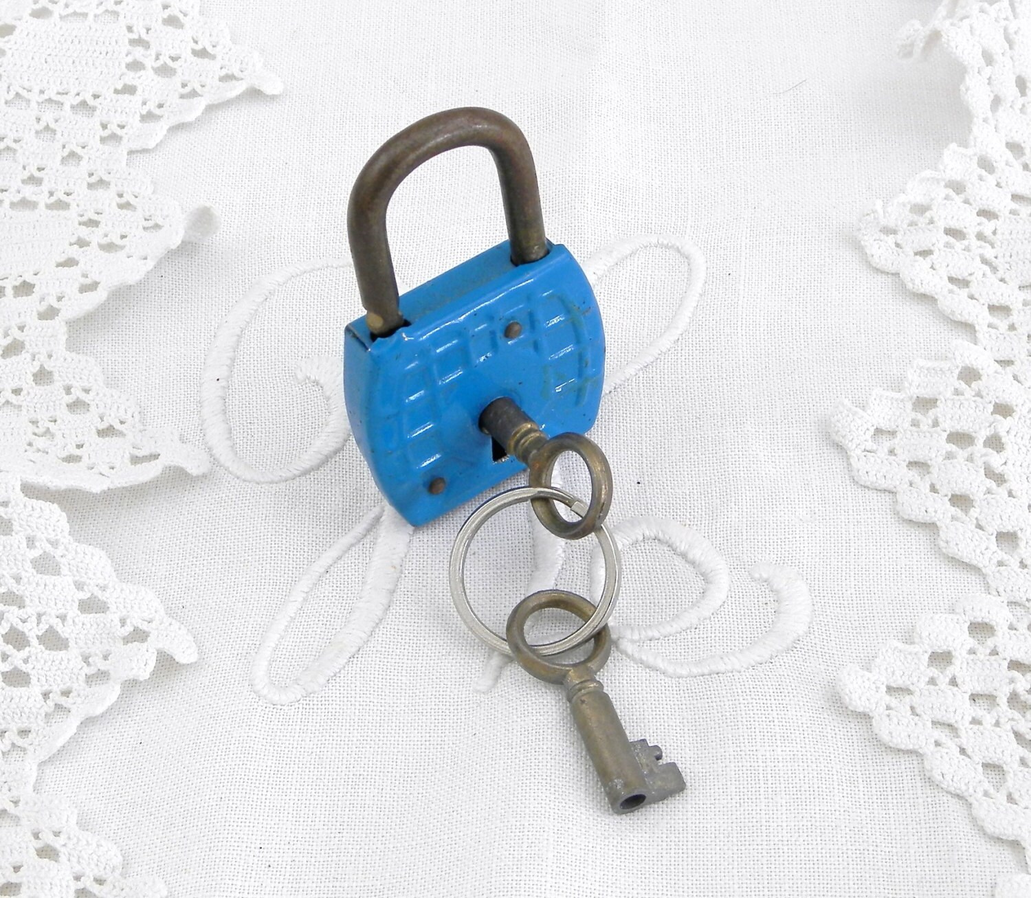 Vintage Working French Blue Padlock with 2 Working Key / Industrial ...