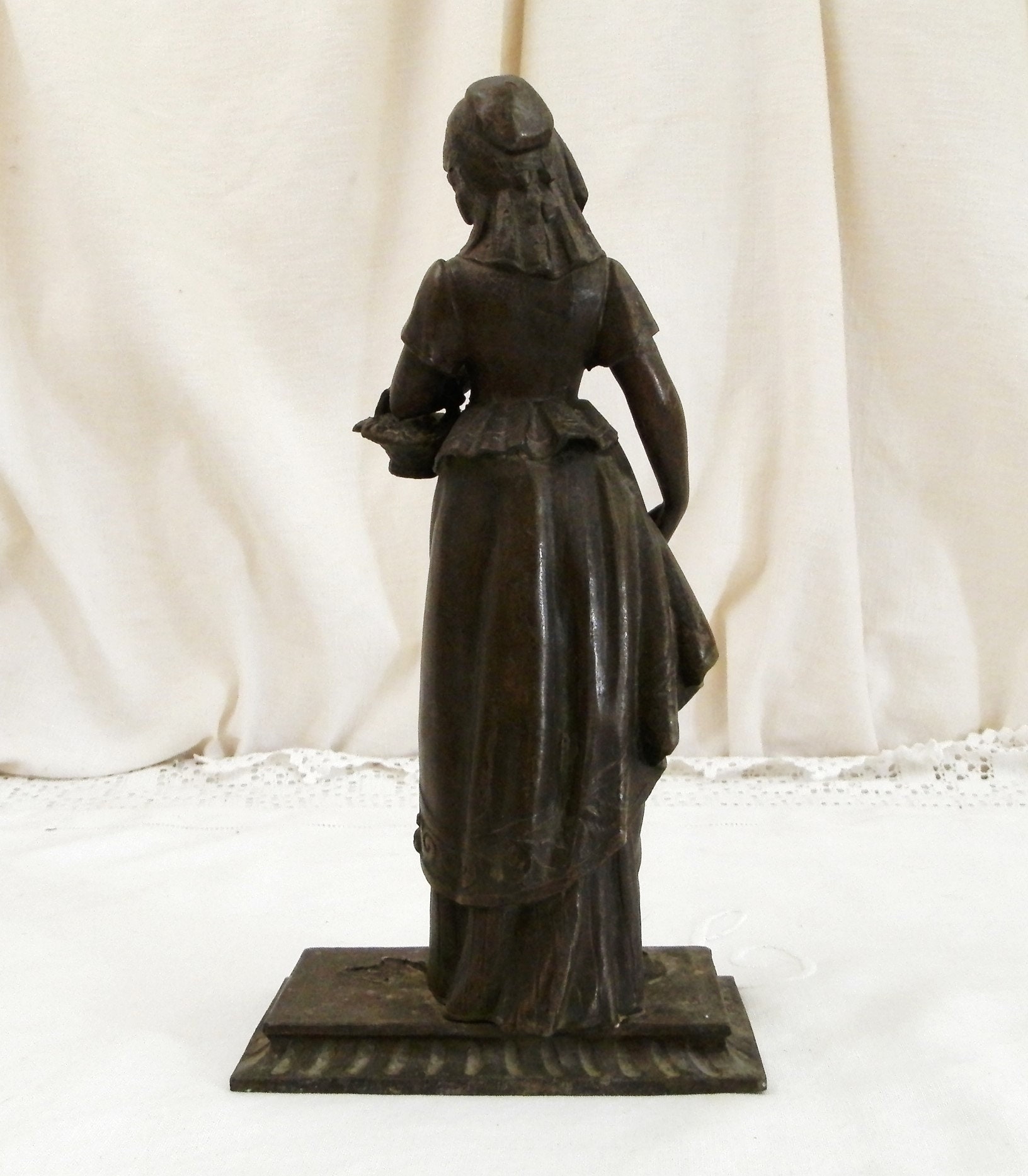 Antique 19th Century French Cast Iron Statue of Young Girl with Flower ...