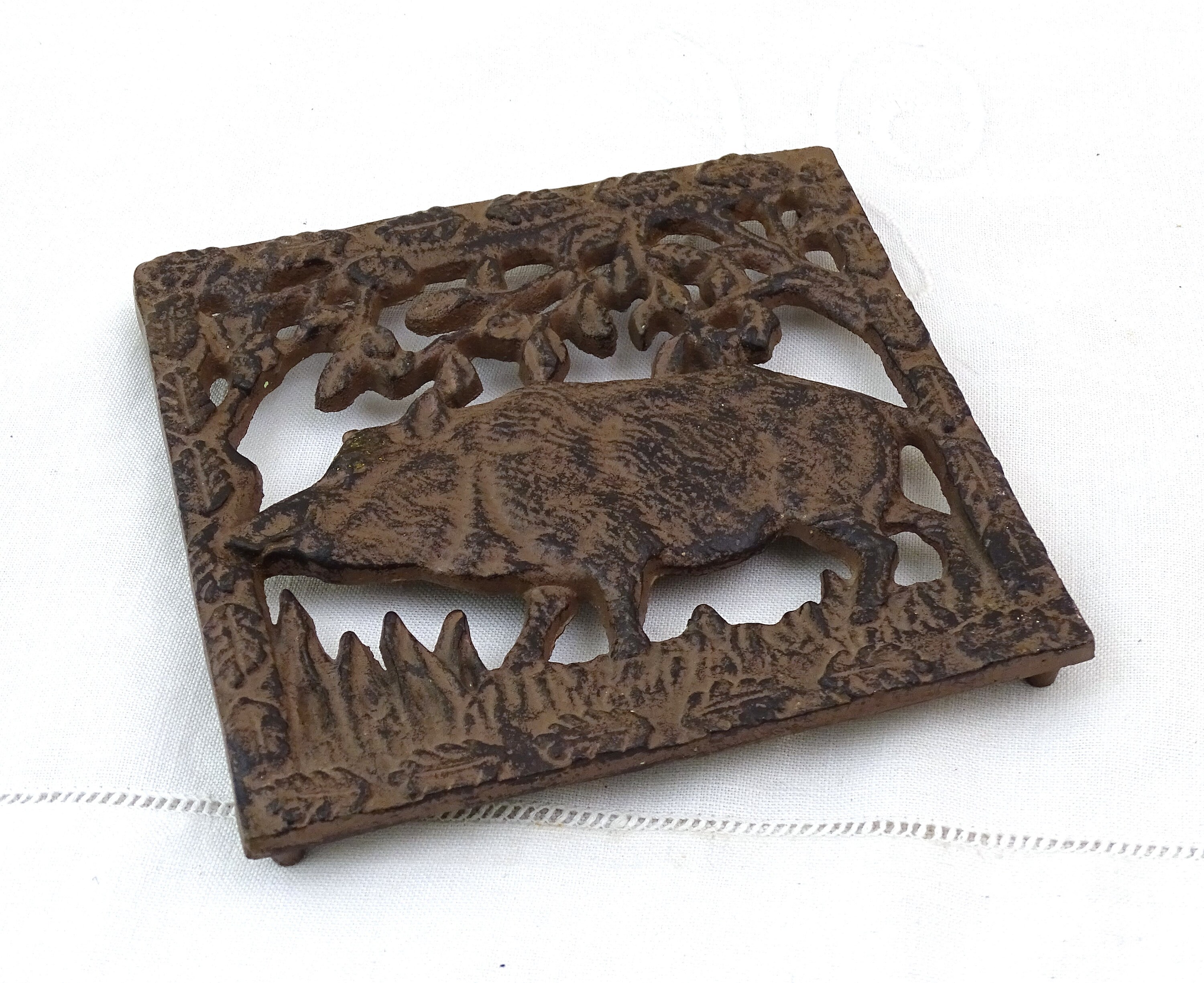 Vintage French Cast Iron Metal Square Kitchen Trivet / Heat Mat with ...