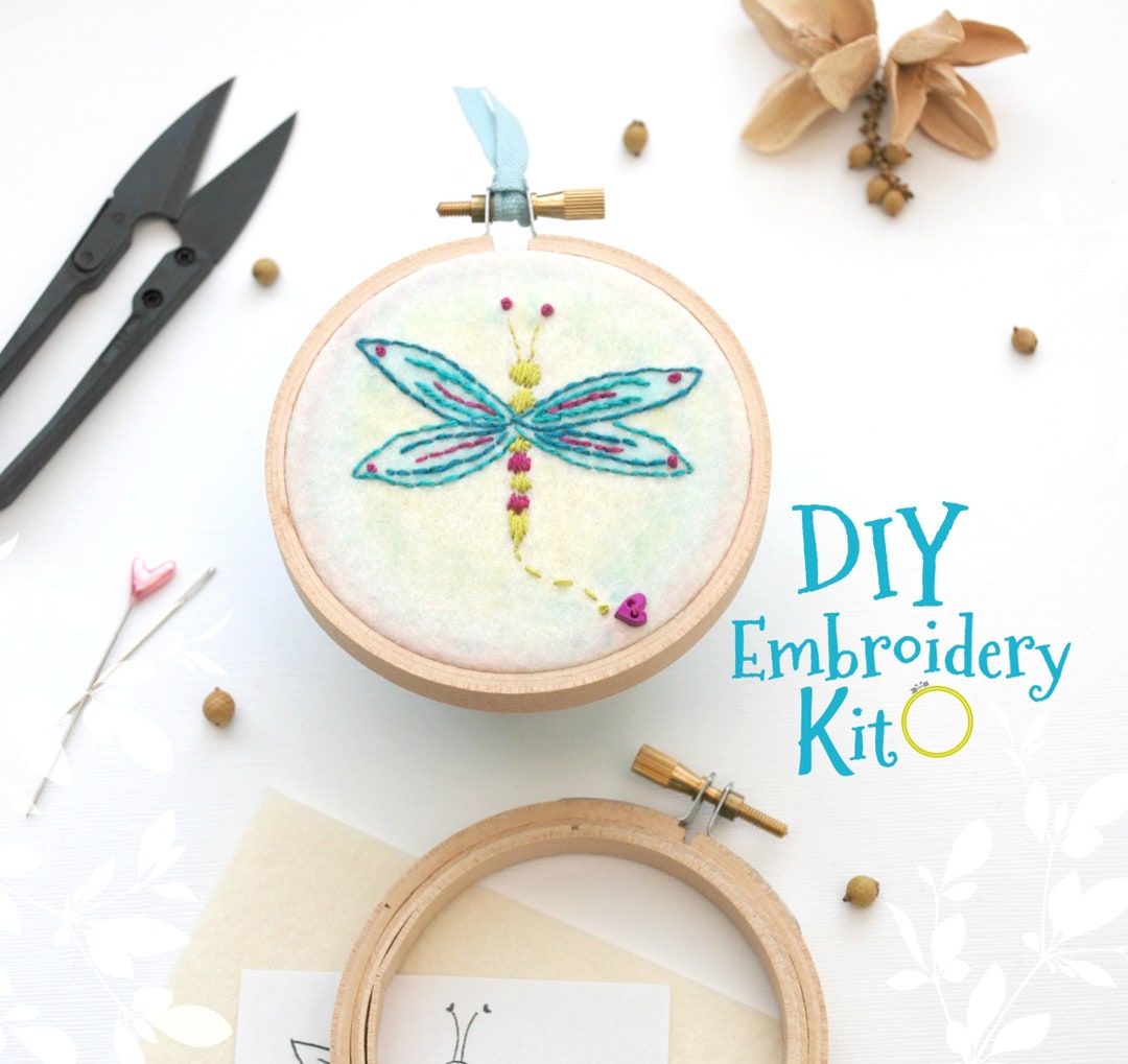 Dragonfly Embroidery Kit: DIY Beginner Stitching, Iron-on Pattern - Etsy