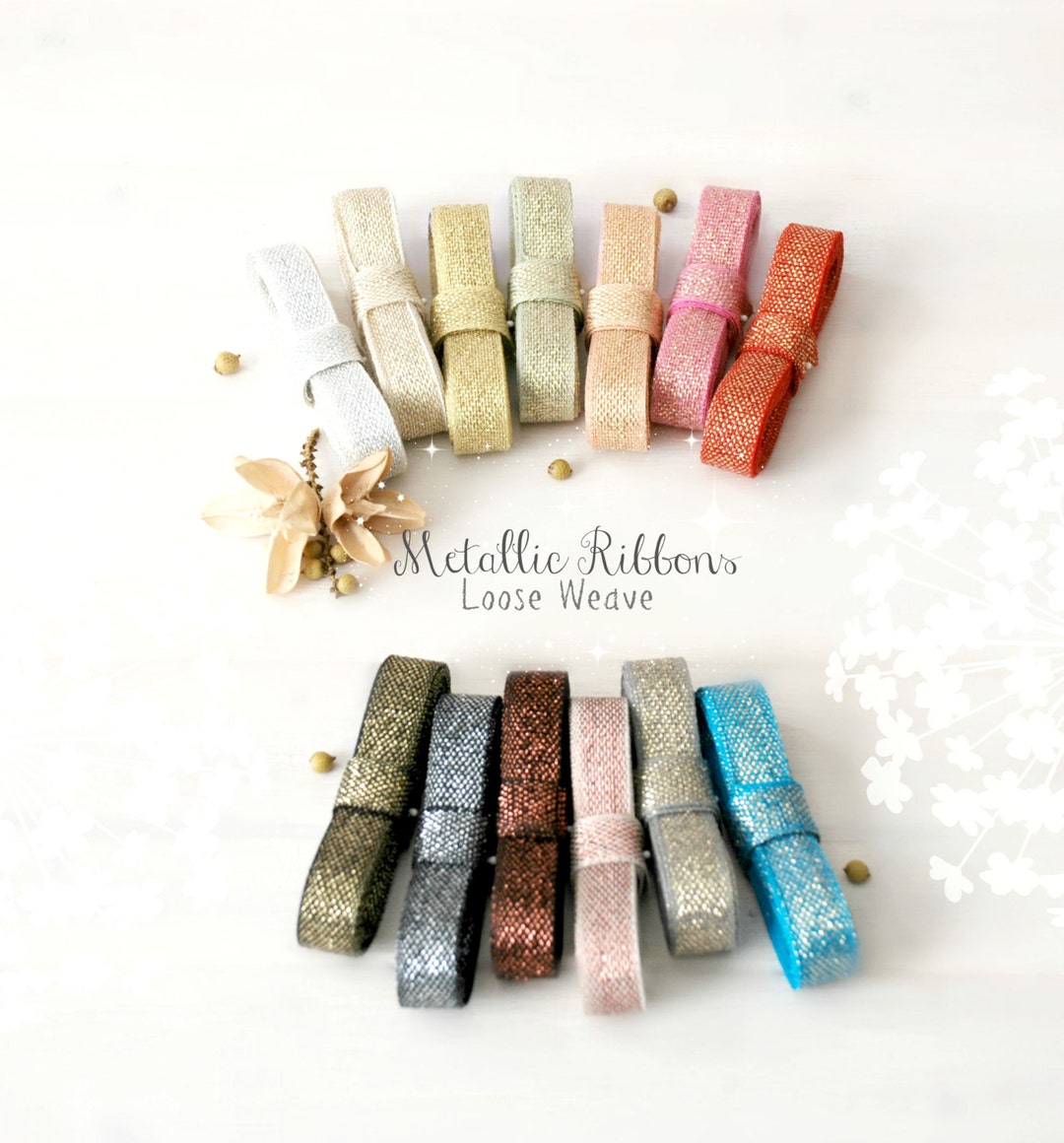 Metallic Cotton Ribbon - Loose Weave, DIY Weddings - Made in Italy (3 ...