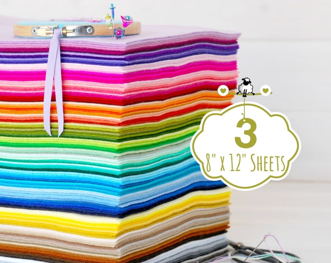 100% Wool Felt Sheets - 3 Sheets of 8" X 12" - Merino Wool Felt Sheets ...