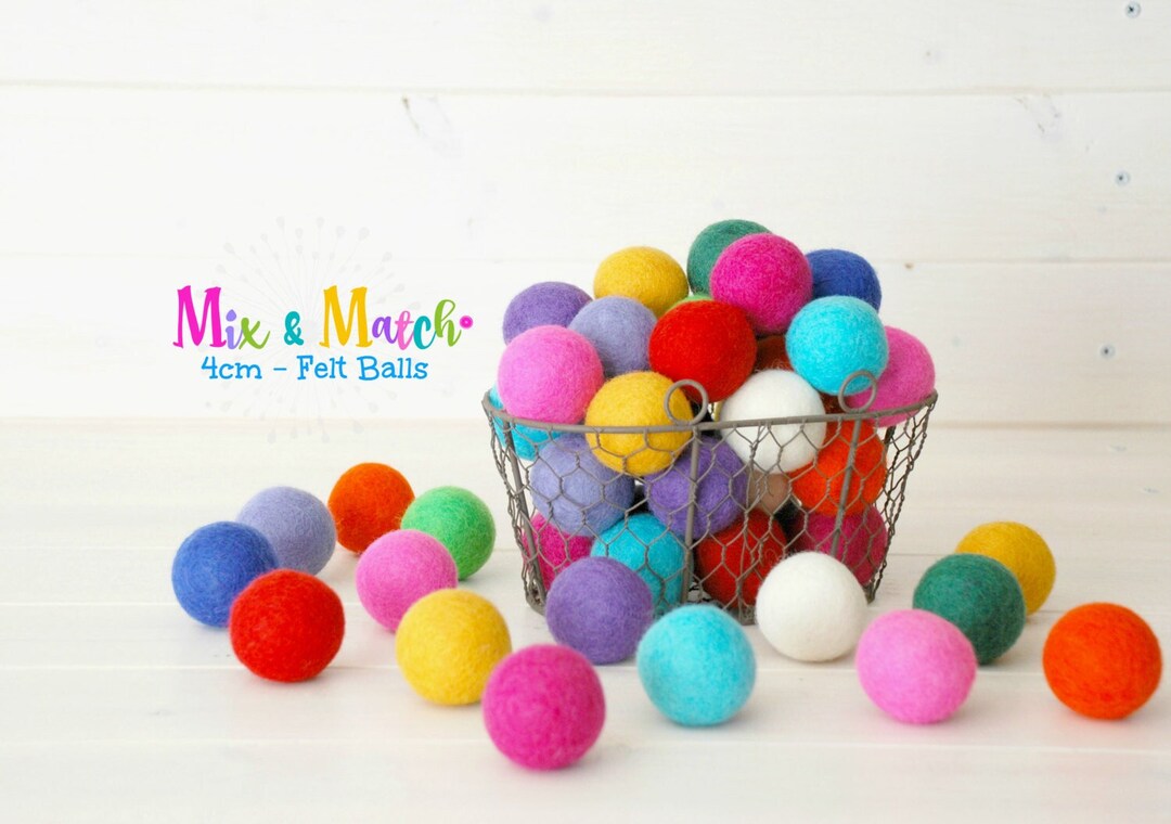 4cm Handmade Wool Felt Balls: Rainbow Pack, DIY Craft Supplies - Etsy