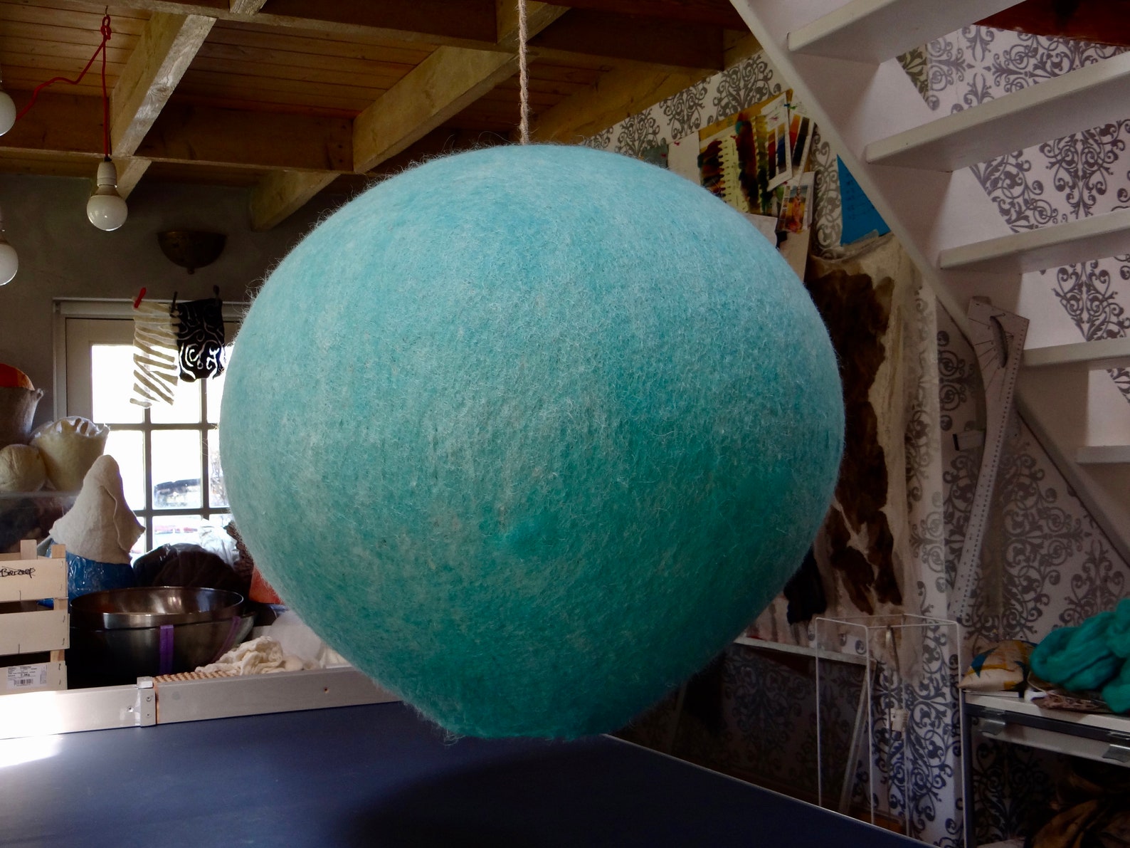 Handfelted Pendant Lamp, Sphere, Felt Lamp, Felted Natural Warm White ...