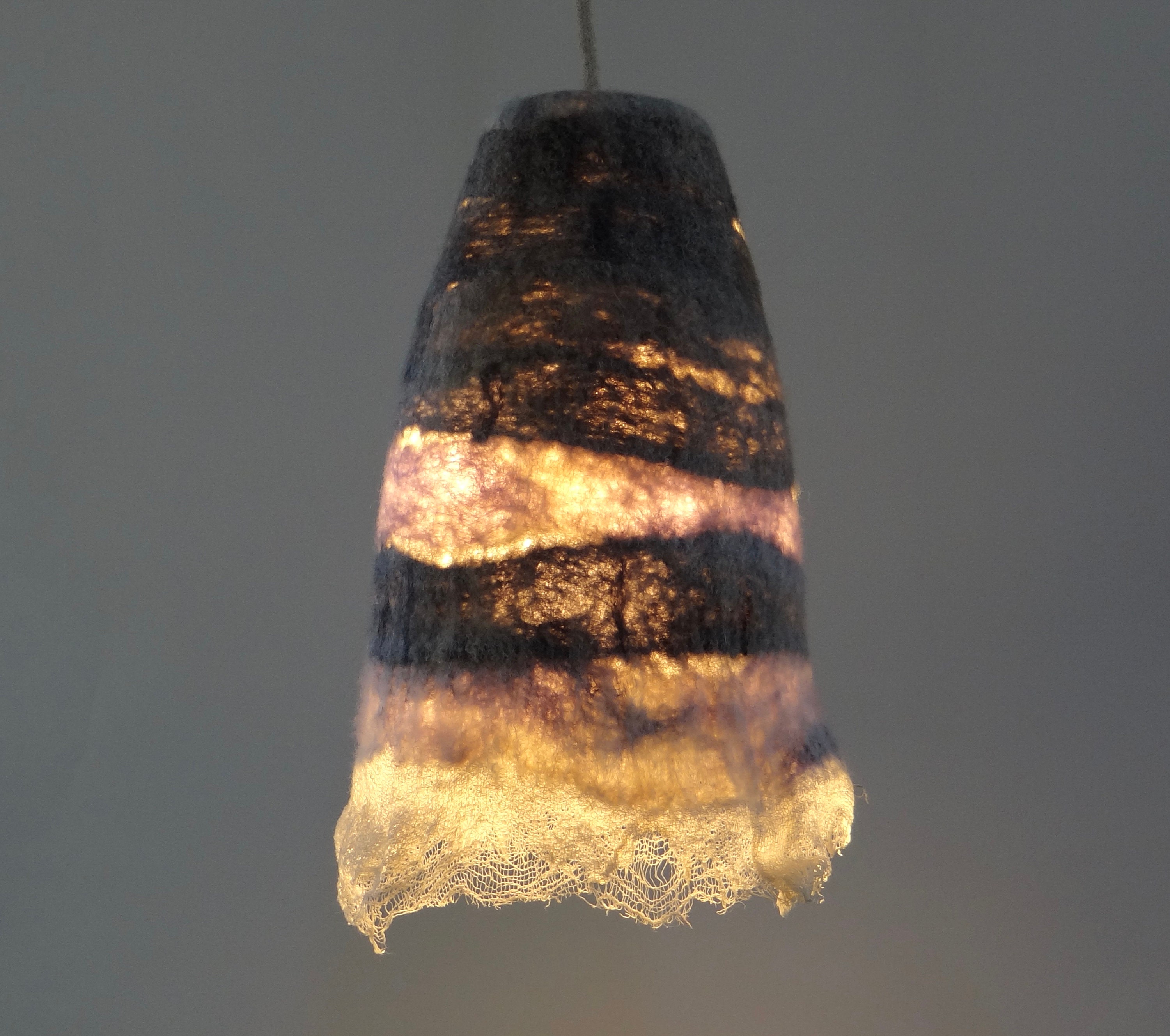 Pendant Light, Felted Lampshade, Tones of Warm-grey and Lilac, Semi ...