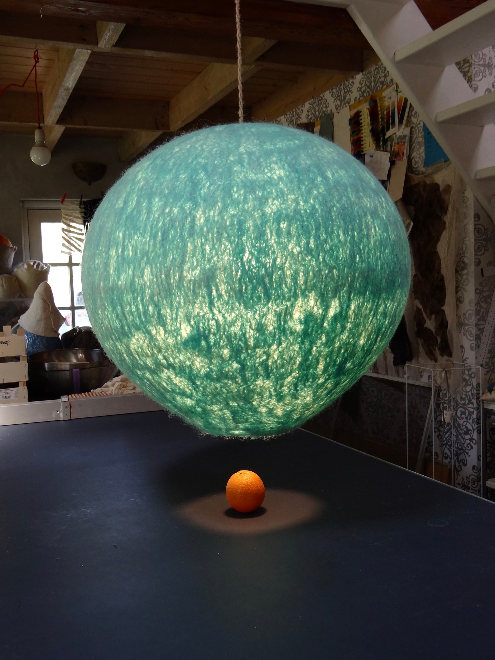 Handfelted Pendant Lamp, Sphere, Felt Lamp, Felted Natural Warm White ...