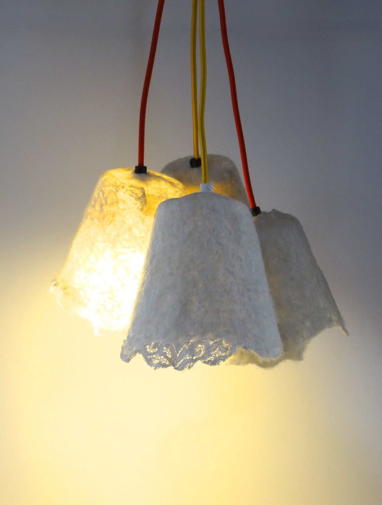 Handfelted Lampshade, Lamp, White Hanging Lamp, Felted Natural White ...