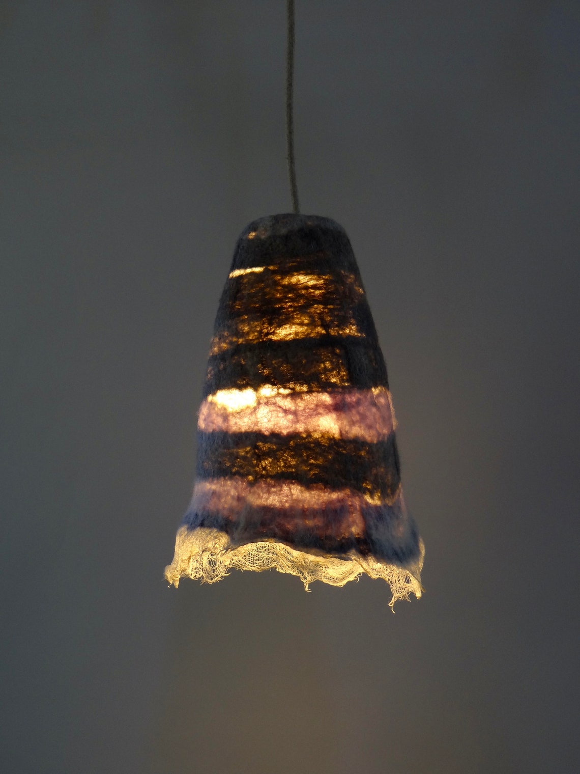 Pendant Light, Felted Lampshade, Tones of Warm-grey and Lilac, Semi ...