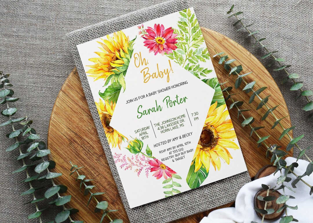Sunflowers Baby Shower Invitation Baby Shower Template - Etsy
