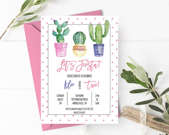 Cactus Birthday Invitation, Kids Birthday Party Template, Cactus Fiesta ...