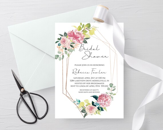 Whisper Frame Bridal Shower Invitation, Pink Floral Wedding Shower ...