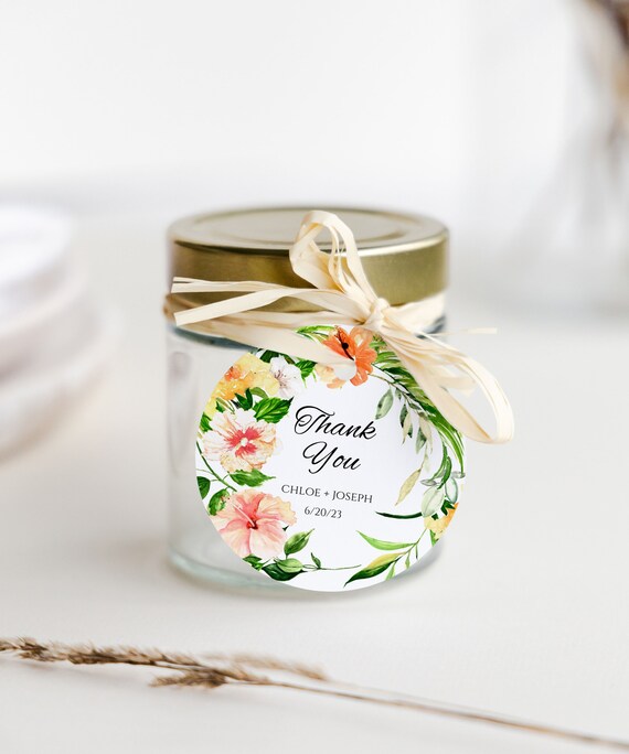 Tropical Hibiscus Wedding Gift Tags, 2.5 Inch Round Favor Tag Template ...