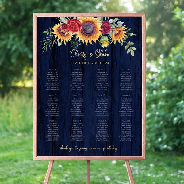 Sun Seating Chart Template - Etsy