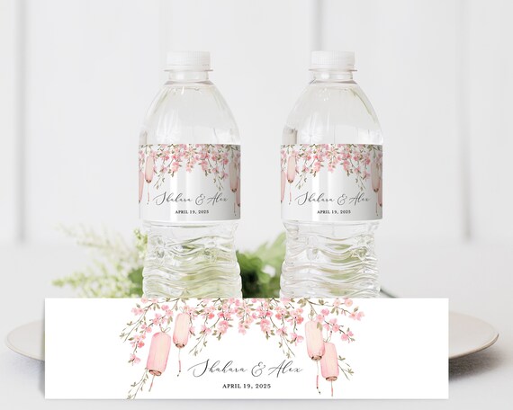 Sakura Wedding Water Bottle Label, Cherry Blossoms, Water Bottle Label ...
