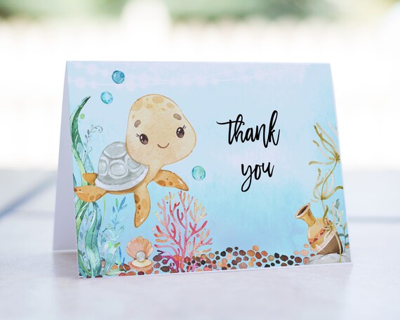 Boy Sea Turtle Thank You Cards, Under the Sea, Folded Card Template ...