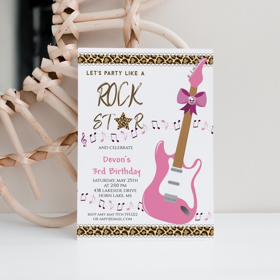 Girls Rock Star Birthday Invitation, Birthday Template, Guitar ...