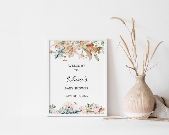 Lilies Baby Shower Welcome Sign, Lily Florals, Welcome Sign Template ...