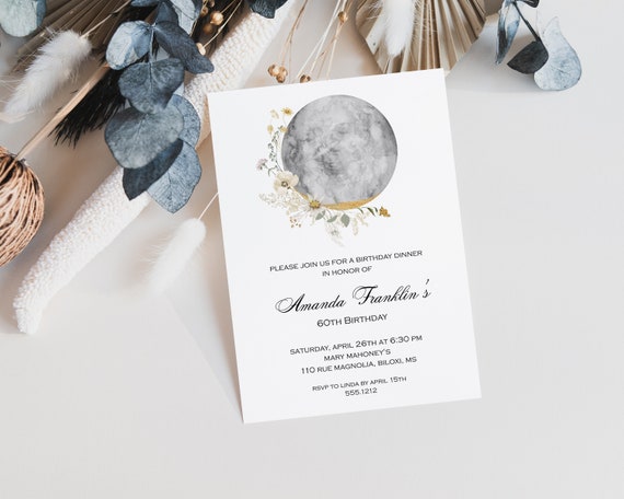 Moon Birthday Invitation, Celestial, Adult Birthday Party Template ...