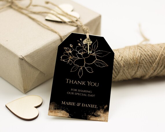 Gold Floral Gift Tags, Favor Hang Tag Template, Gold Roses, Editable ...