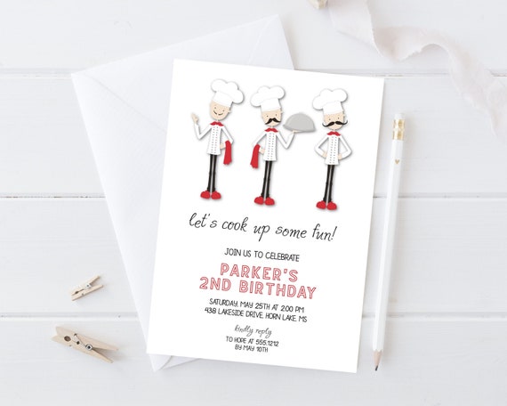 Cooking Birthday Invitation, Chef Baking Party, Birthday Party Template ...
