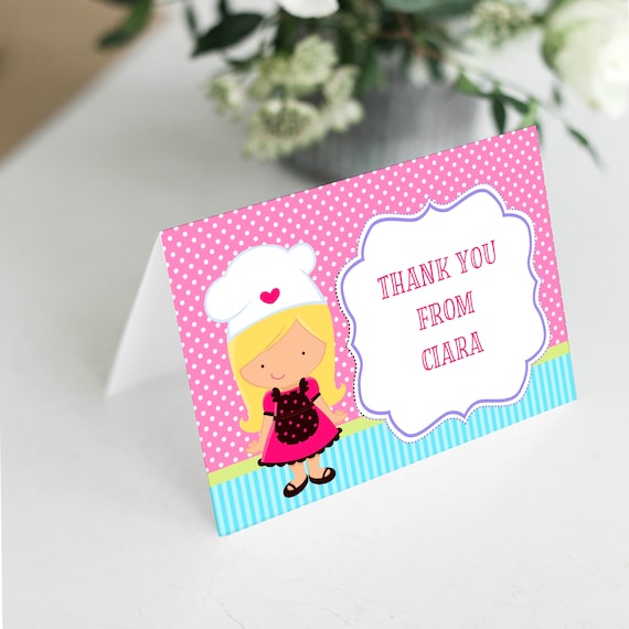 Baking Party Thank You Cards, Folded Card Template, Printable Editable ...