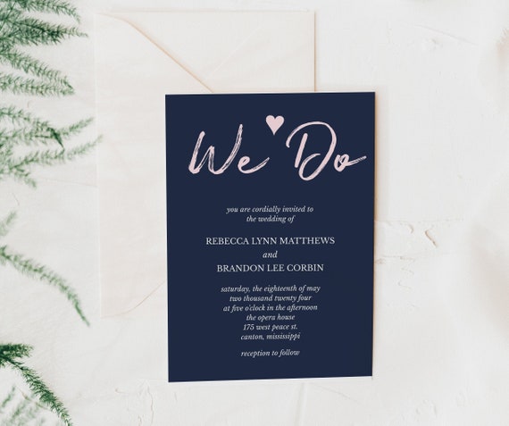We Do Wedding Invitation Heart Invitation Template Editable Text 