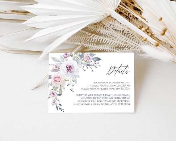 Blushing Violet Wedding Details Card, Purple Floral, Enclosure Card ...