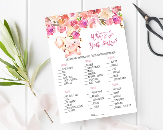 What's in your purse? Game, Baby Shower Games Template, Printable ...
