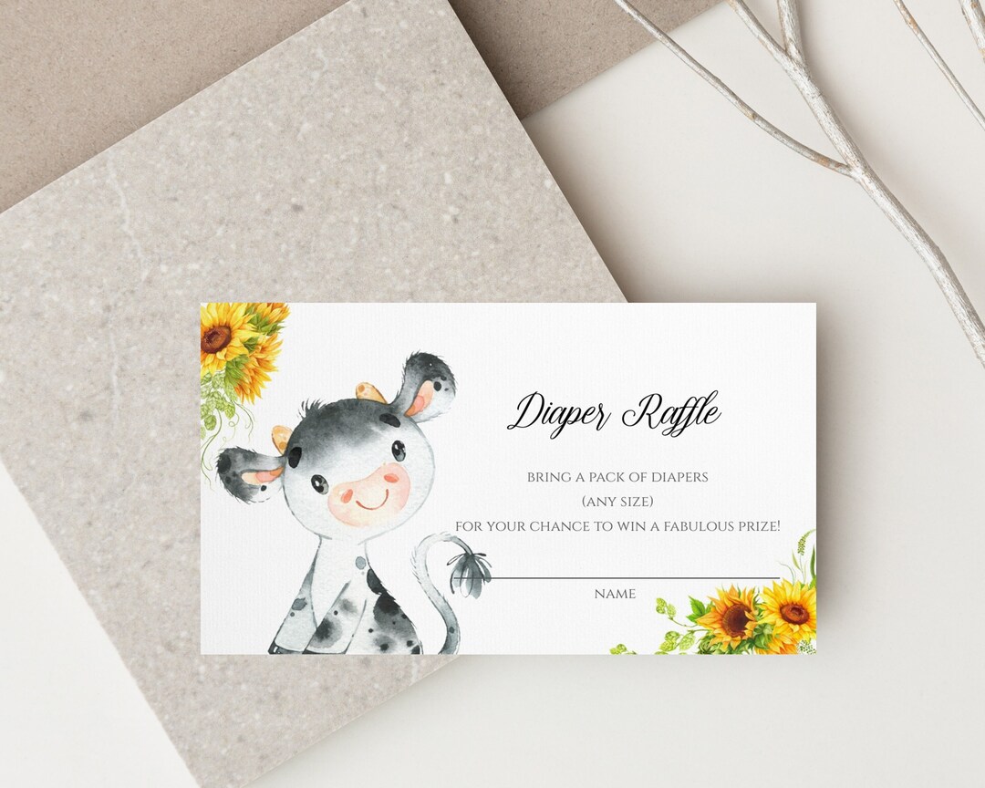 Sunflowers Cow Baby Shower Cow Diaper Raffle Diaper Raffle - Etsy