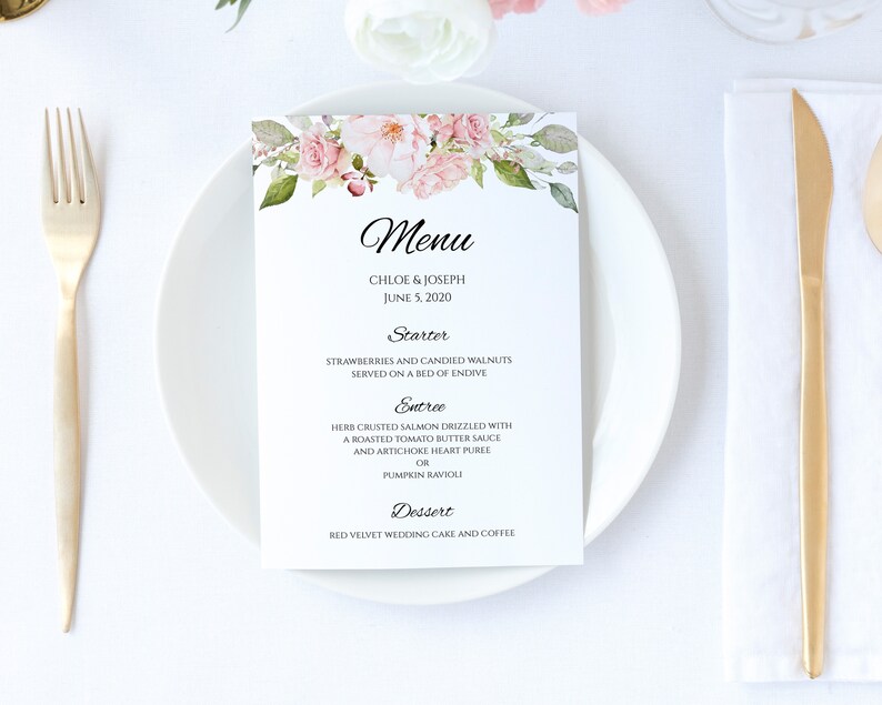 Pretty in Pink Floral Menu Menu Template Printable Menu | Etsy