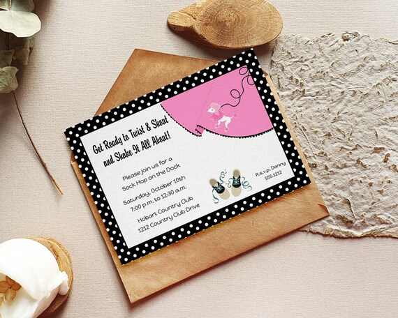 50's Sock Hop Invitation, Adult Birthday Invitation Template, Retro ...