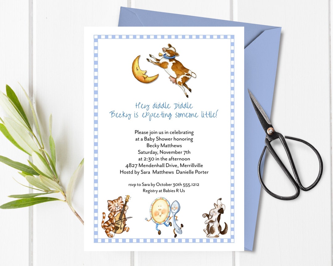 Nursery Rhymes Baby Shower Invitation Hey Diddle Diddle Baby - Etsy