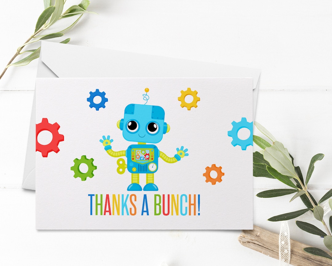 Robot Thank You Cards Folded Cards Template Boy Robot - Etsy