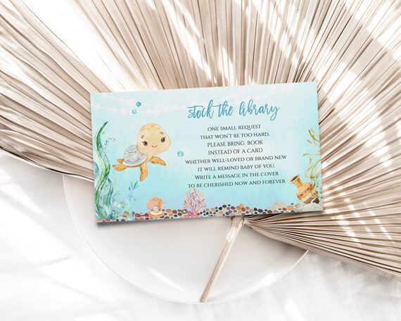 Boy Sea Turtle Baby Shower Book Insert, Under the Sea, Stock the ...