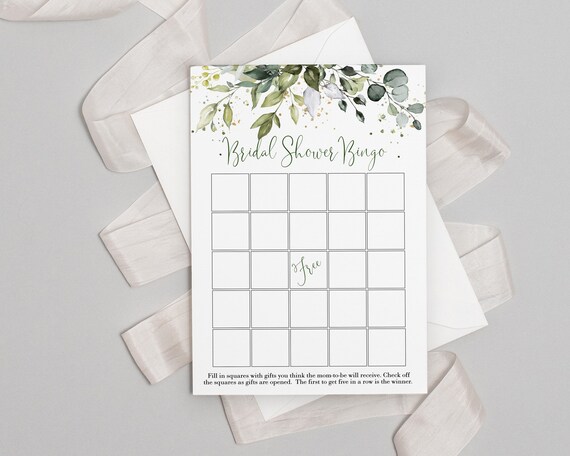Eucalyptus Bingo Game, Bridal Shower Games Template, Herbal Greenery ...