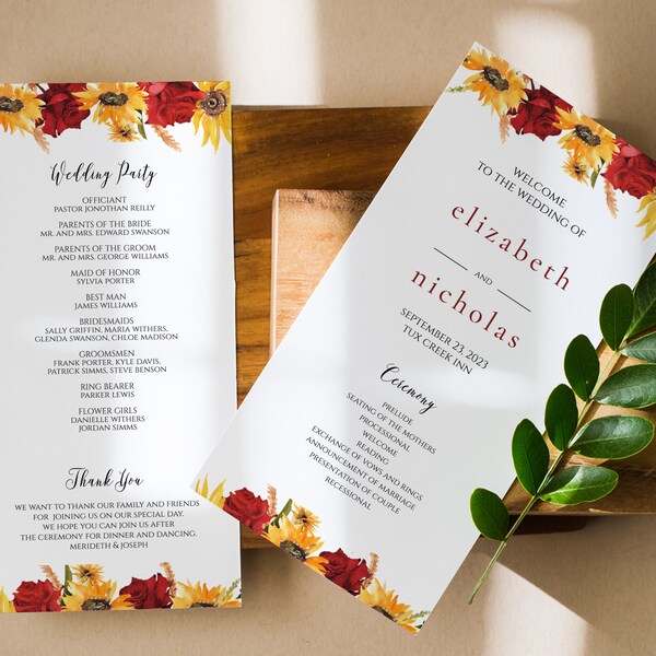 Fall Wedding Program - Etsy