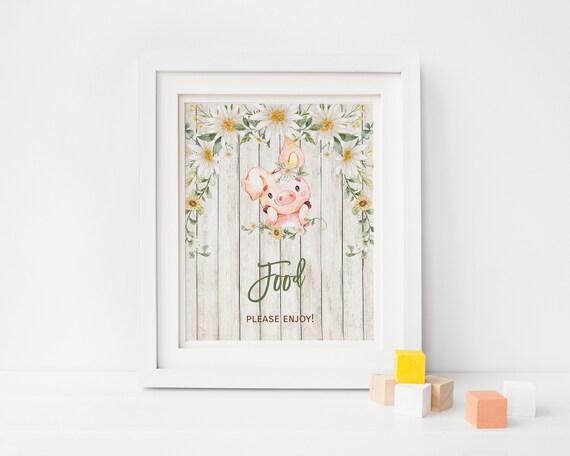 Girl Pig Food Sign, Daisies, Food Sign for Party Template, Printable ...