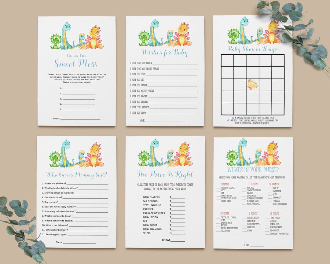 Boy Dinosaur Baby Shower Game Pack Dinosaurs Baby Shower - Etsy