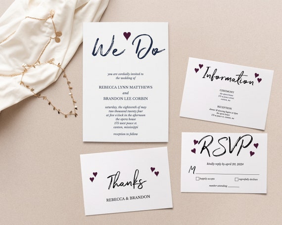 Hearts Wedding Suite, We Do, Wedding Invitation Template, Enclosure ...