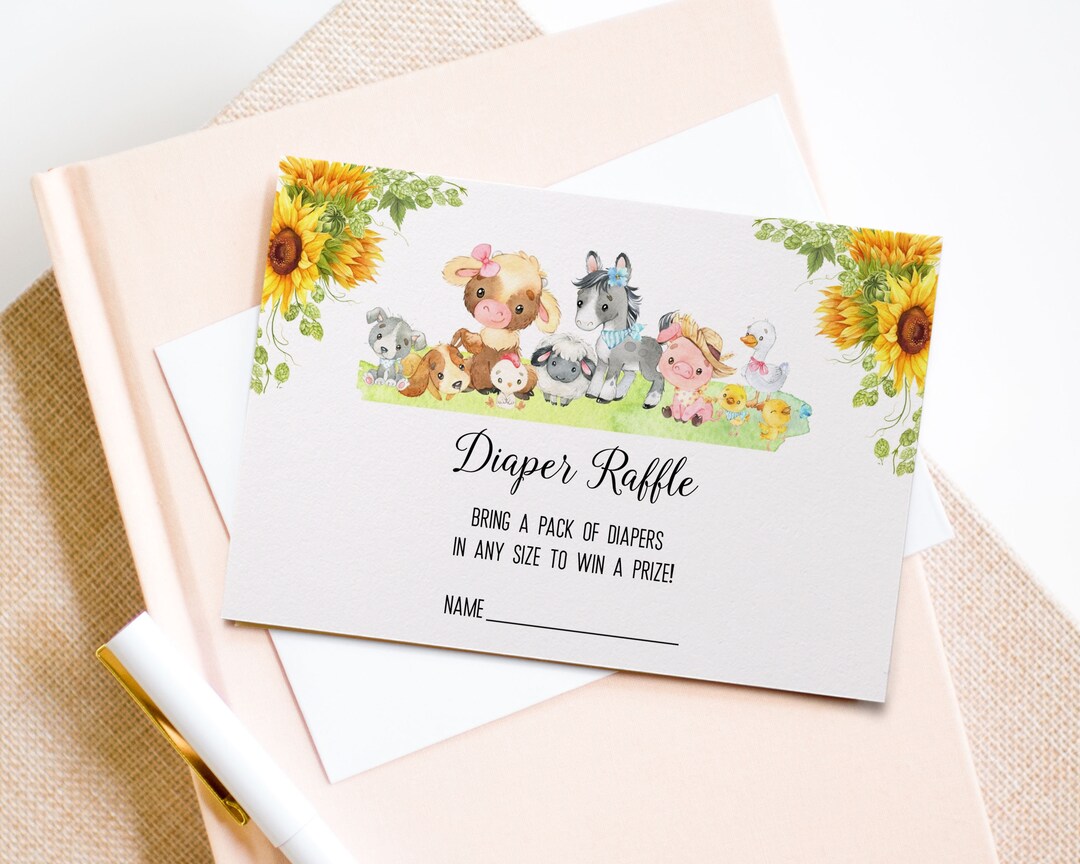 Farm Animals Baby Shower Diaper Raffle Sunflowers Diaper - Etsy